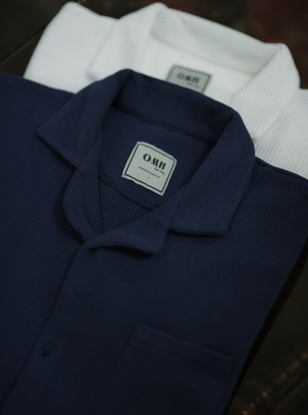 Navy Blue Waffle Knit Cuban Collar Shirt – OMH Clothing