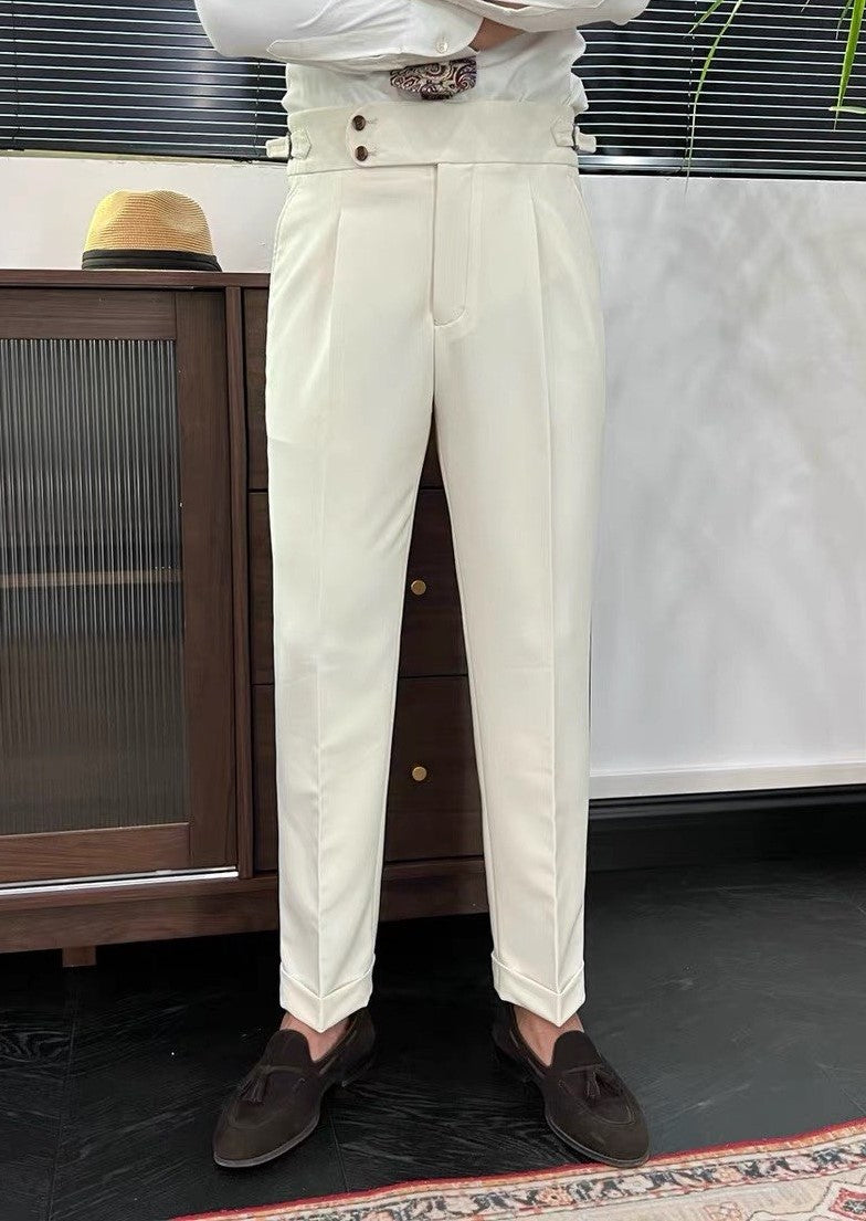 PURE WHITE PLEATED SIDE TAB TROUSER – OMH Clothing